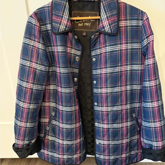 Coach | Jackets & Coats | Coach Plaid Jacket With Blue And Pink ...